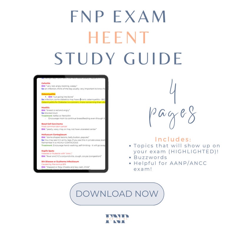 HEENT Study Guide FNP Aanp Ancc Exam (4 Pages) - Etsy