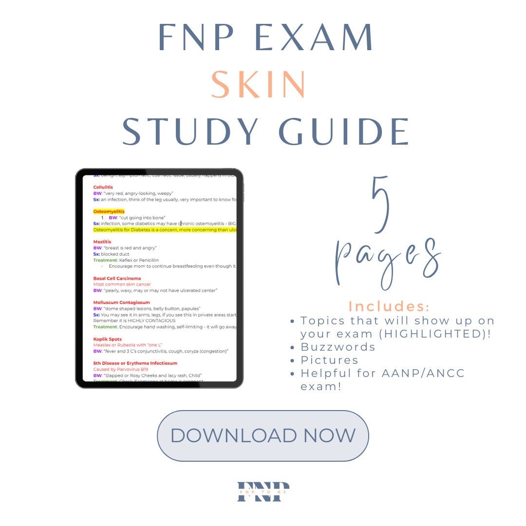 Skin Study Guide FNP AANP ANCC Exam (5 Pages) - Etsy