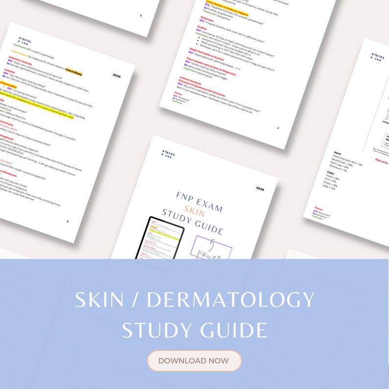 Skin Study Guide FNP AANP ANCC Exam (5 Pages) - Etsy