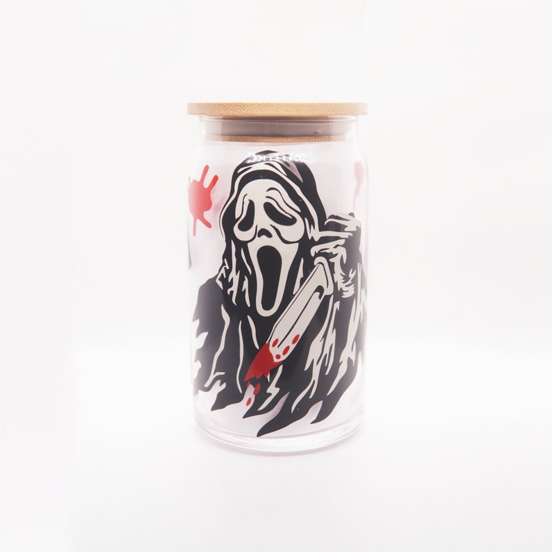 Ghostface, Scream, Iced Coffee Cup,custom Glass Glass Cup With Lid and ...