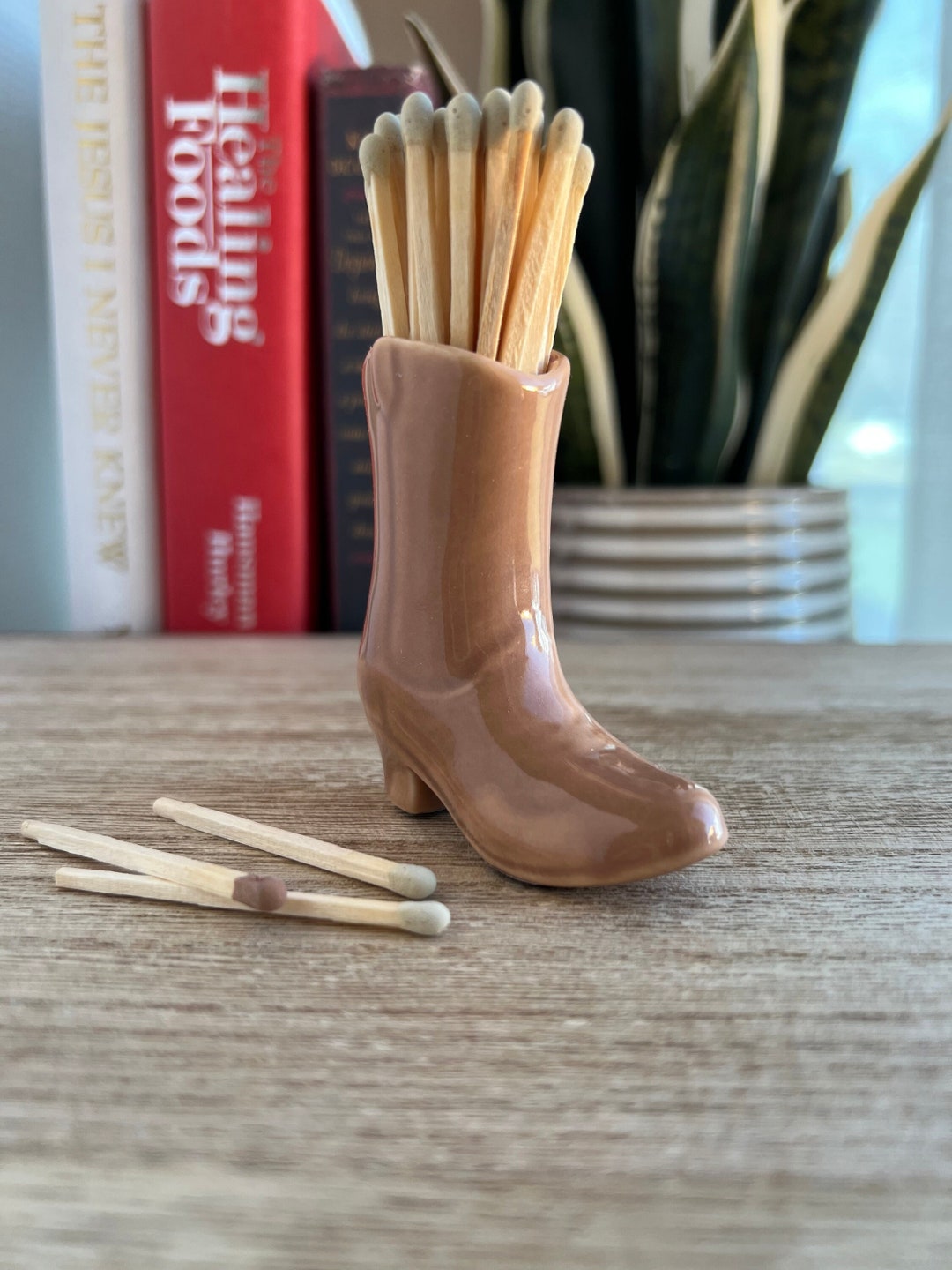 One Brown Cowboy Boot Match Holder for Decorative Matches Brown Cowboy ...