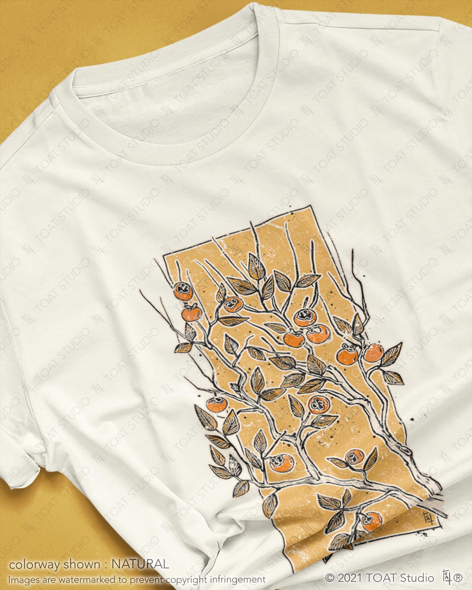 Persimmon Blockprint Unisex T-shirt: Vintage Fall Botanical Fruit Art ...
