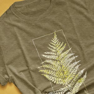 Fern Blockprint IV Unisex T-shirt: Evergreen Fern Leaf Drawing ...