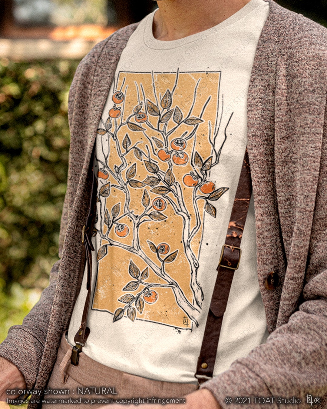 Persimmon Blockprint Unisex T-shirt, Fruit Tree Art, Cottagecore Shirt ...