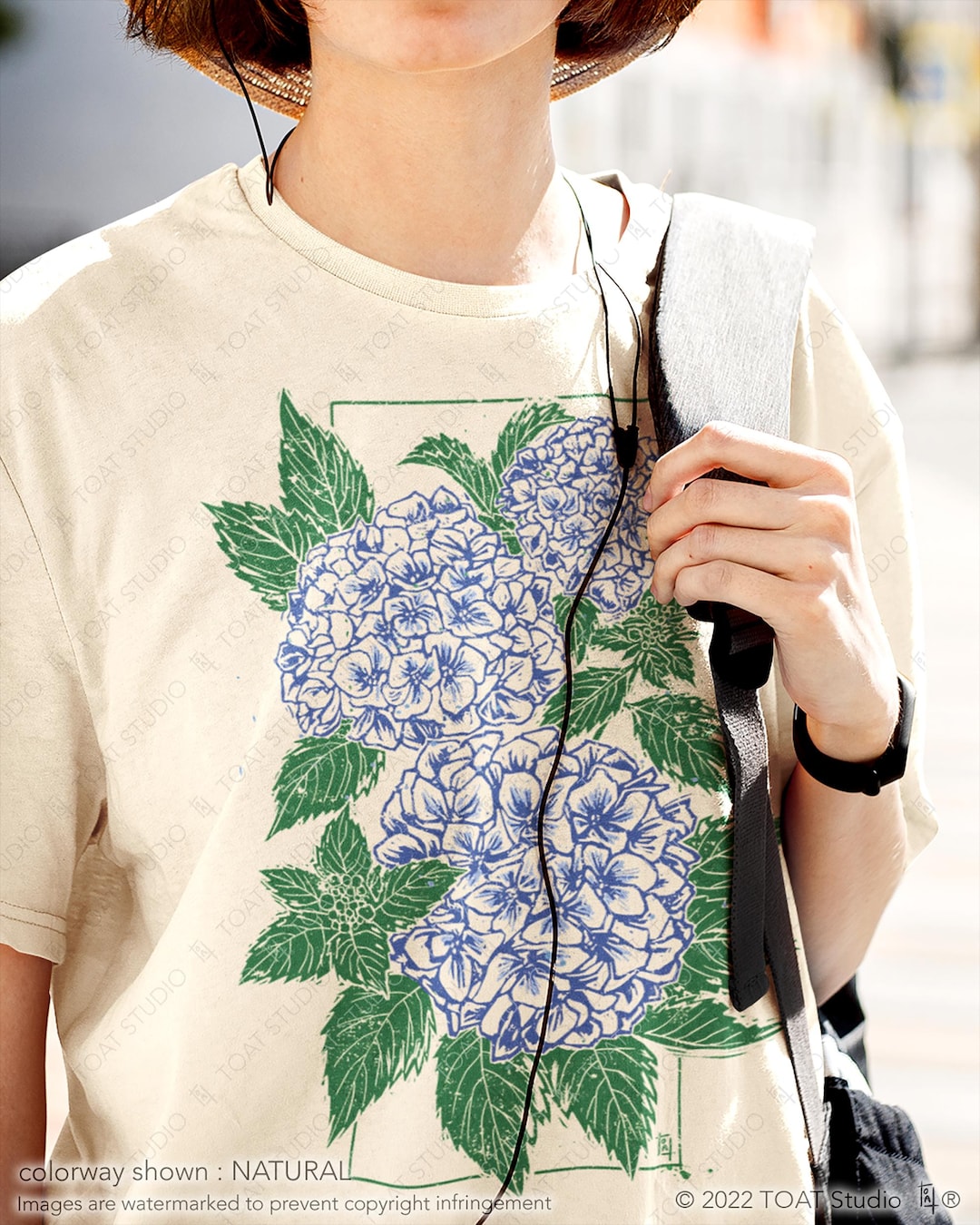 Blue Hydrangea Blockprint Unisex T-shirt, Hydrangea Flowers, Blue ...