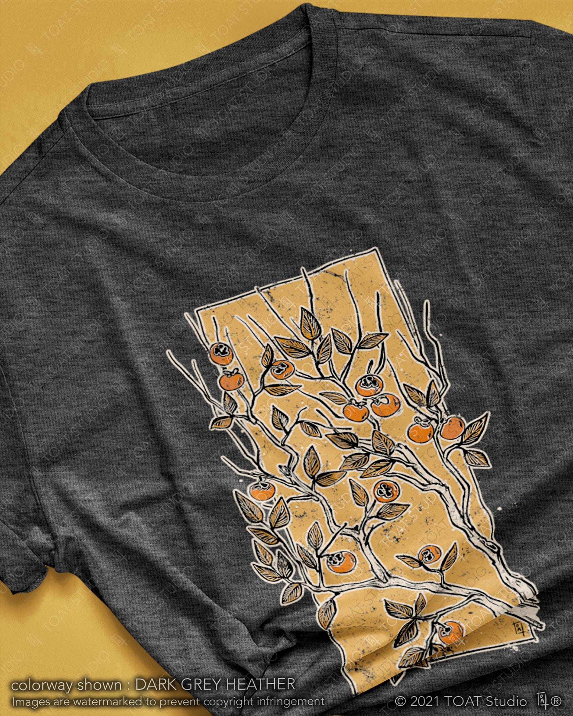 Persimmon Blockprint Unisex T-shirt: Vintage Fall Botanical Fruit Art ...