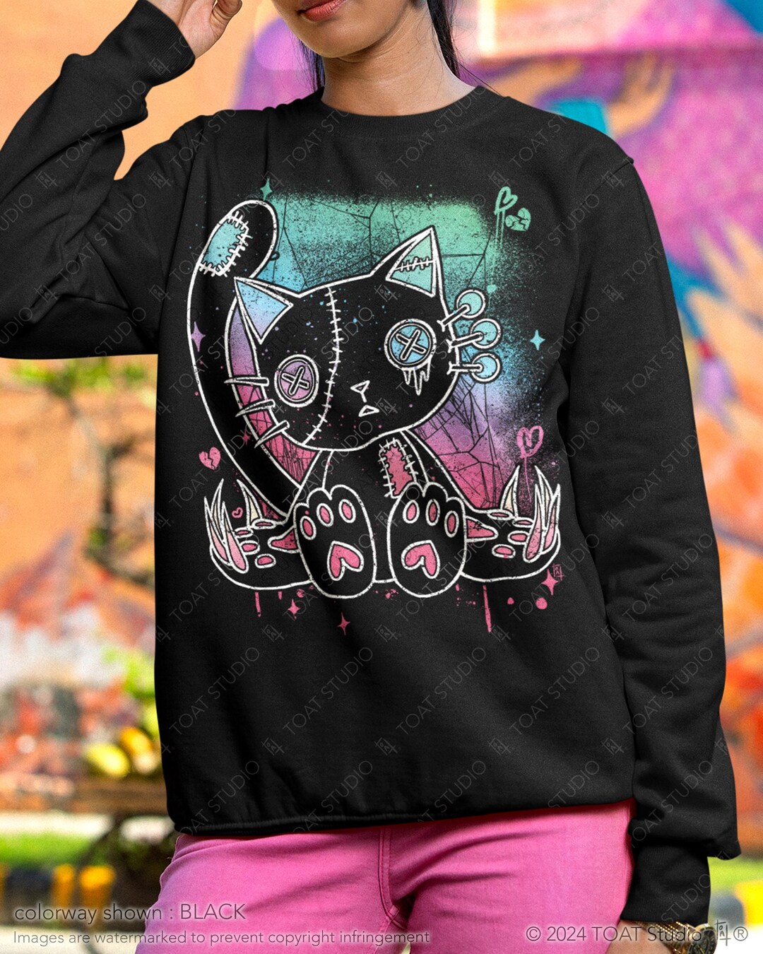 Pastel Goth Kitty Unisex Crewneck Sweatshirt, Kawaii Neko, Cute Cat ...