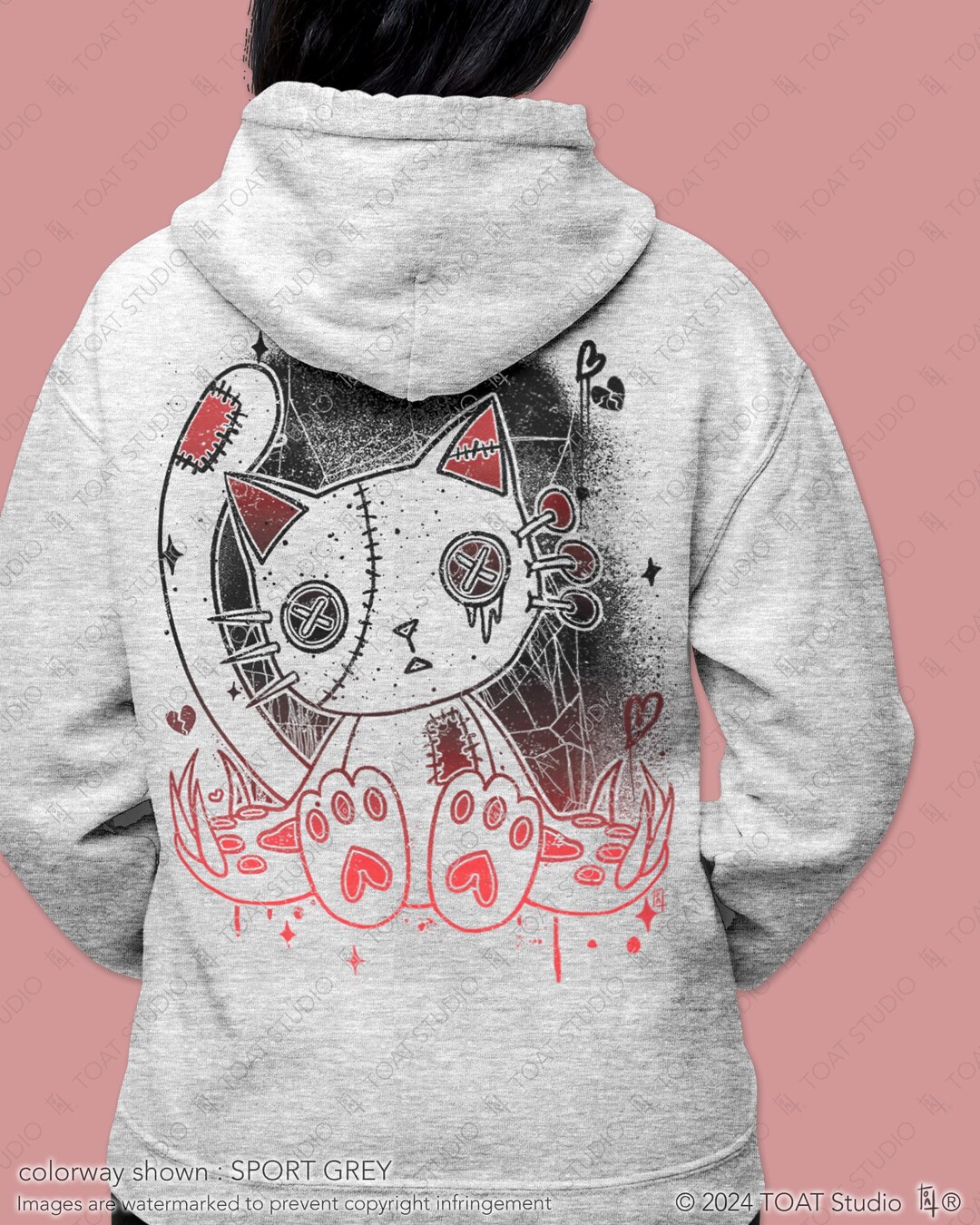 Dark Goth Kitty Unisex Hoodie, Kawaii Goth Neko, Voodoo Doll, Harajuku ...