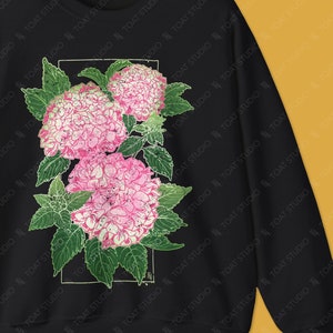 Pink Hydrangea Blockprint Unisex Crewneck Sweatshirt, Pink Floral ...