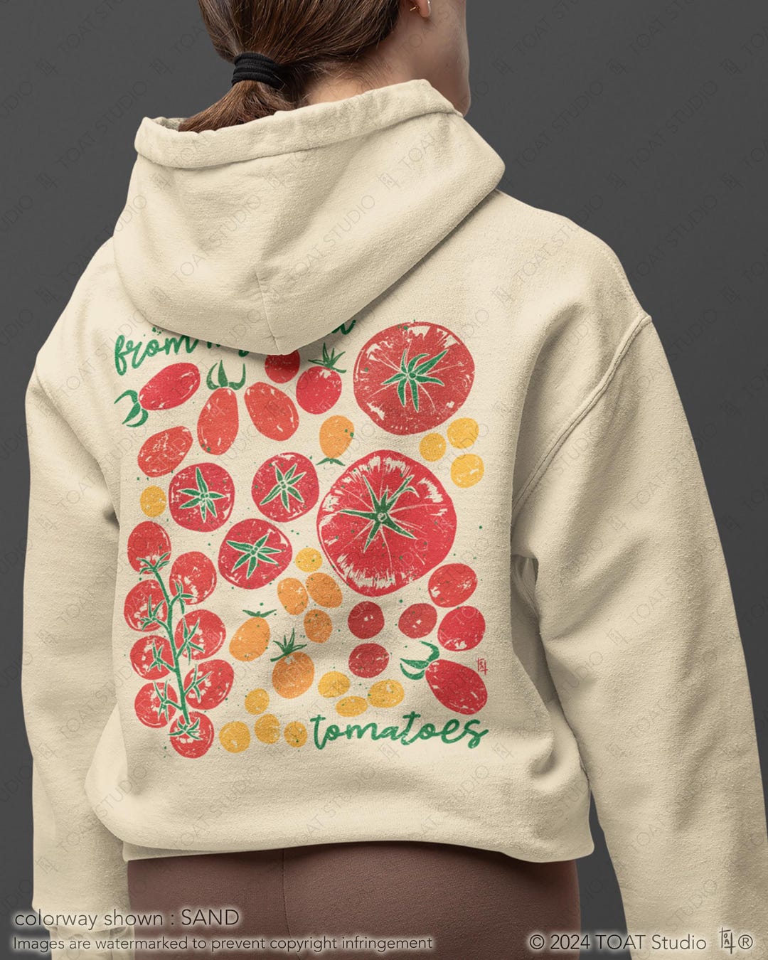 Tomato Blockprint II Hoodie, Tomato Humor, Tomato Fruit Illustration ...