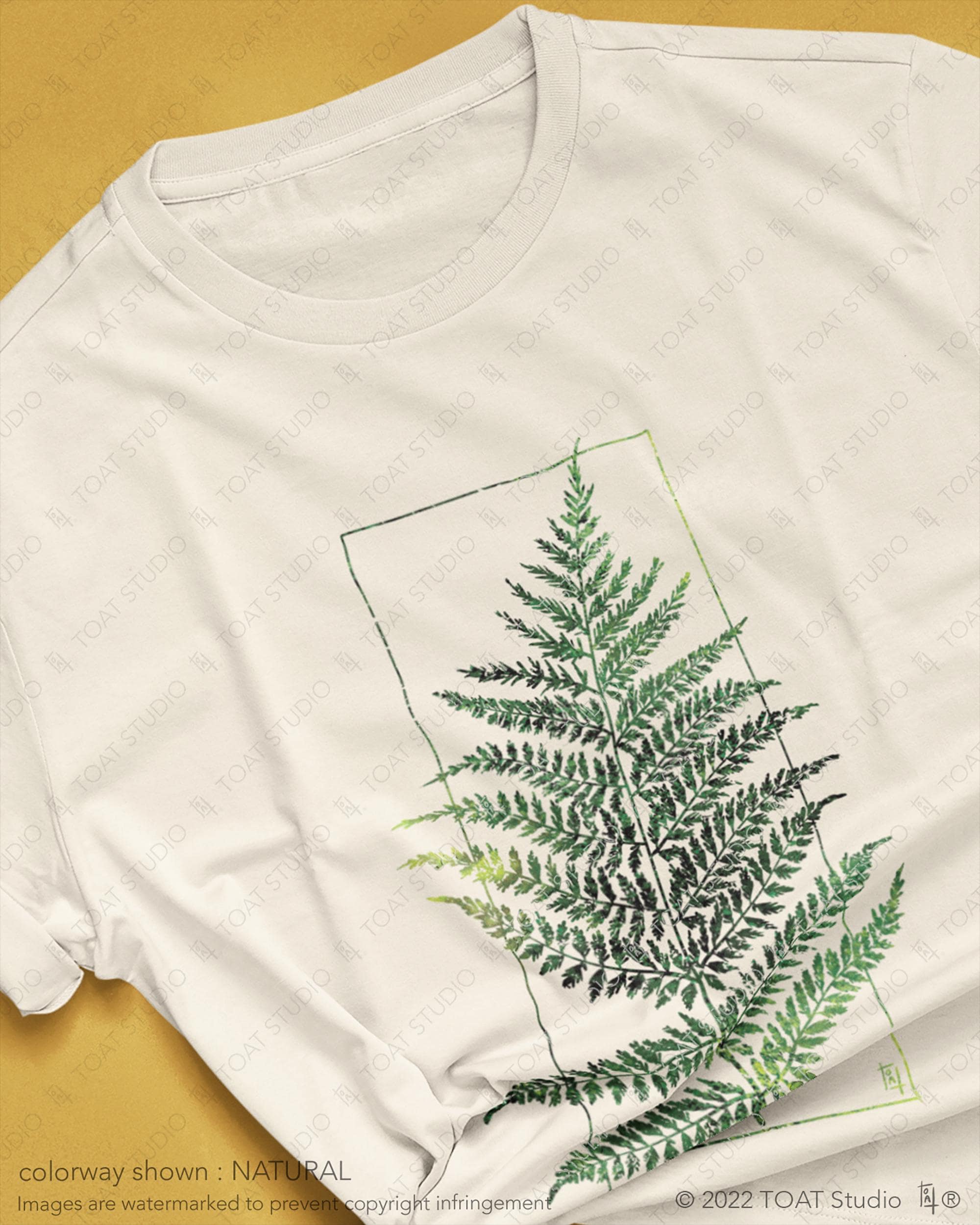 Fern Blockprint IV Unisex T-shirt: Evergreen Fern Leaf Drawing ...