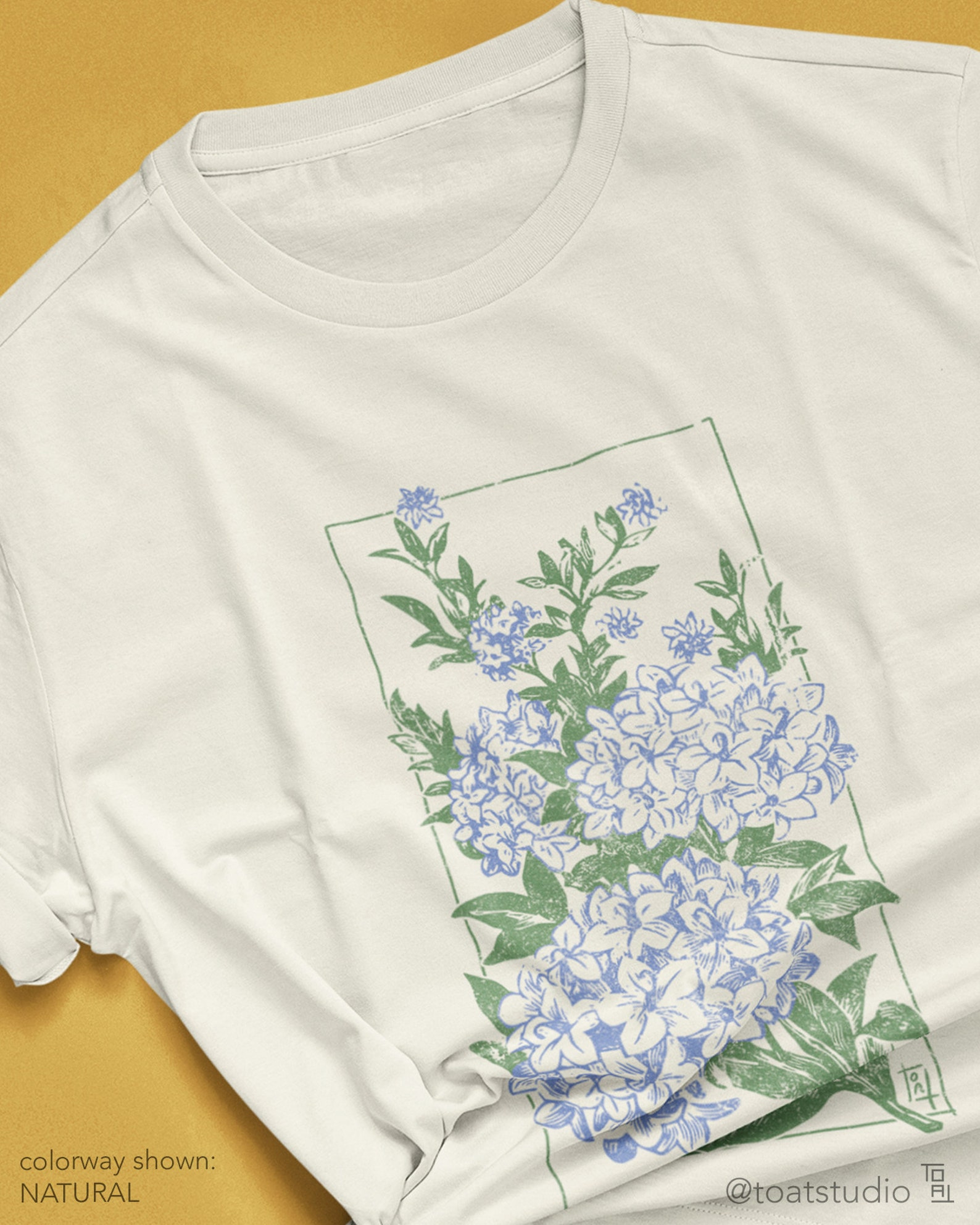 Blue Hydrangea Blockprint Unisex T-shirt Plant Decor Drawing - Etsy