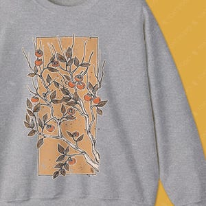 Persimmon Blockprint Unisex Crewneck Sweatshirt, Persimmons Fruit, Fruit Tree Art, Fall ...