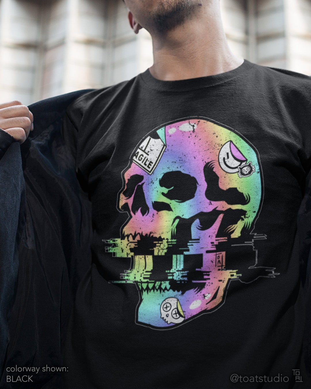 Static Skull Side Unisex T-shirt, Pastel Goth Skull Bone, Kawaii ...