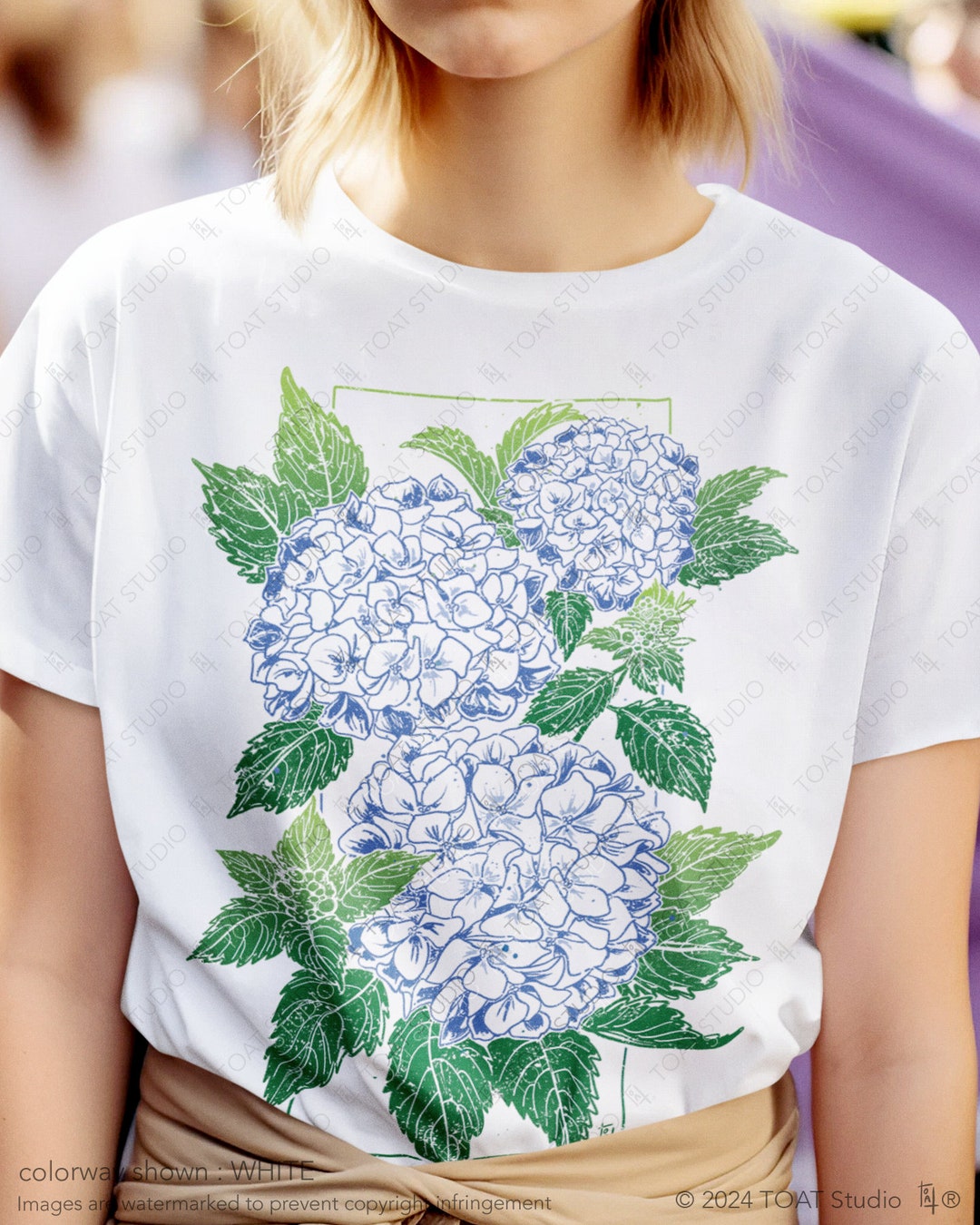 Blue Hydrangea Blockprint Unisex T-shirt, Blue Flower Artwork ...