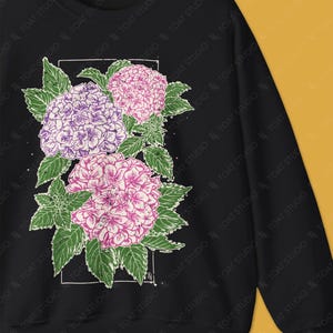 Pink Hydrangea Blockprint Unisex Sweatshirt: Hand-drawn Vintage-style ...