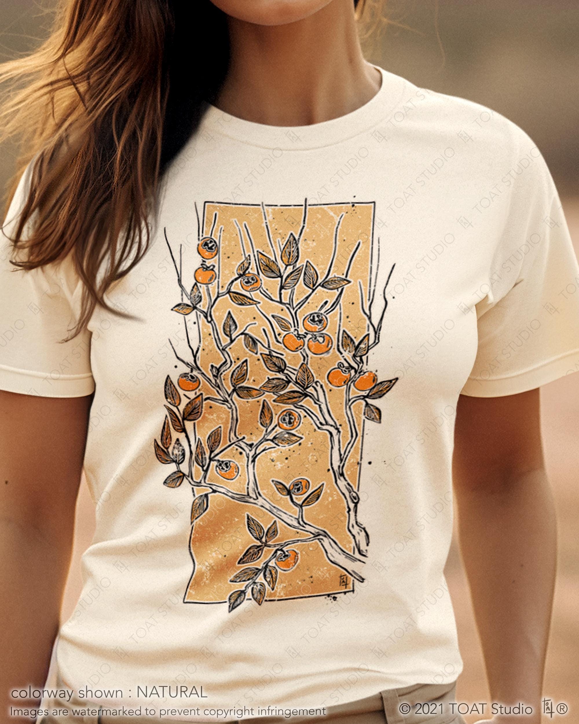 Persimmon Blockprint Unisex T-shirt: Vintage Fall Botanical Fruit Art ...