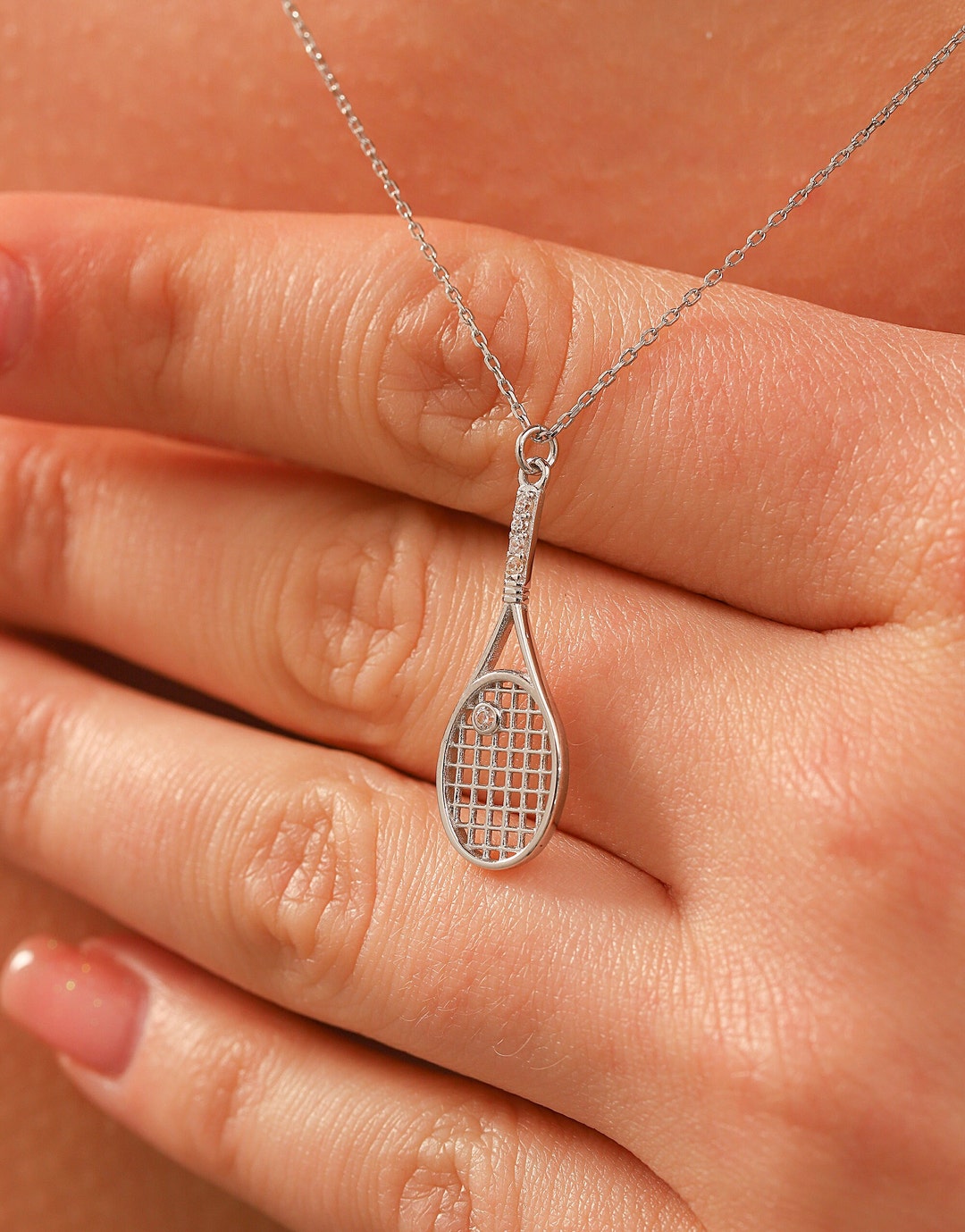 Tennis Racket Necklace, 14K Solid Gold Tennis Racquet Necklace, Sport's ...