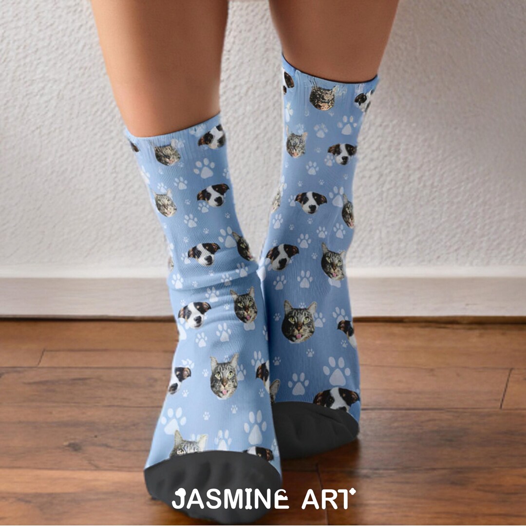 Custom Dog Face Socks With Paw Prints, Custom Dog or Cat Socks, Funny ...