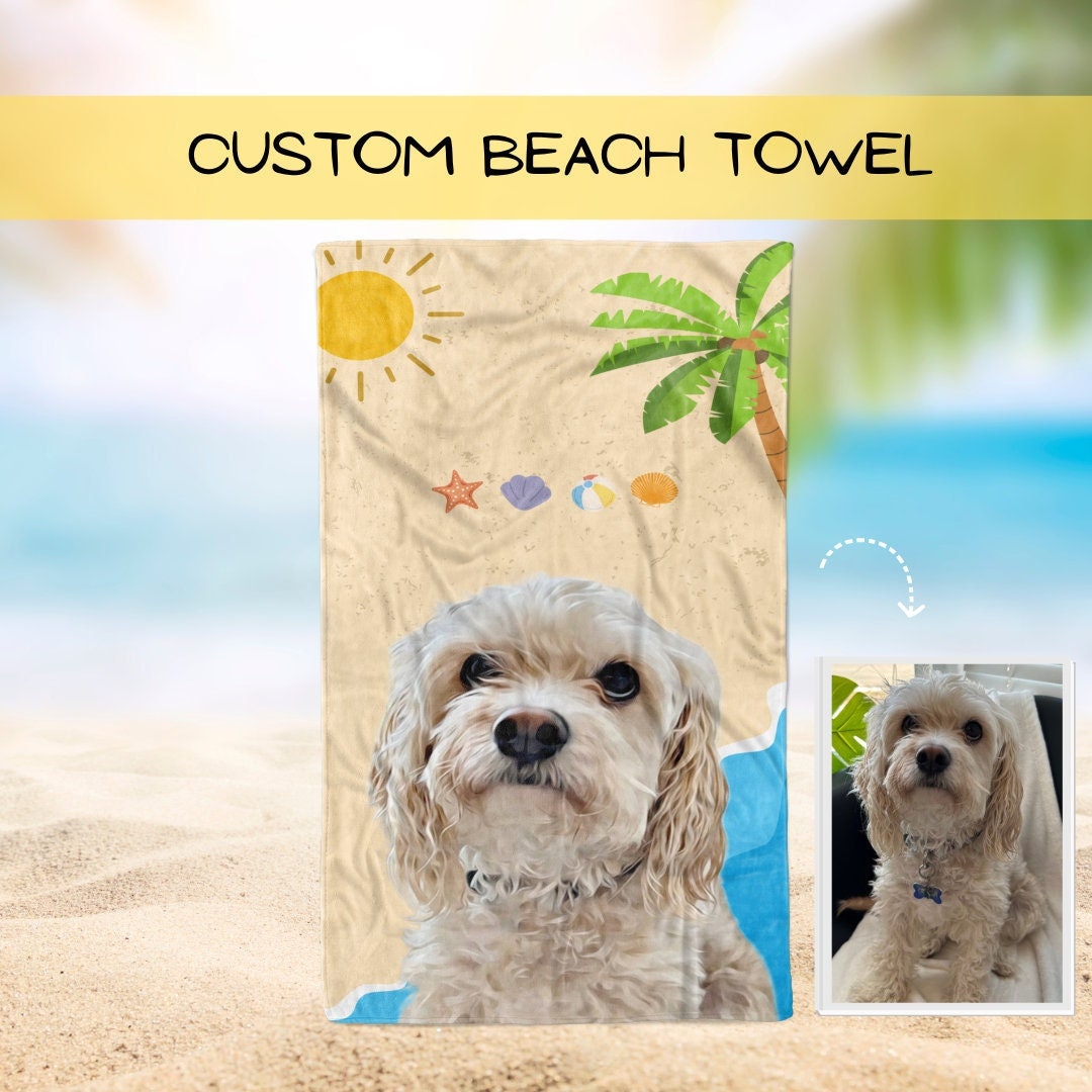 Pet Portrait Beach Towel Personalized Pet Beach Towel Custom - Etsy