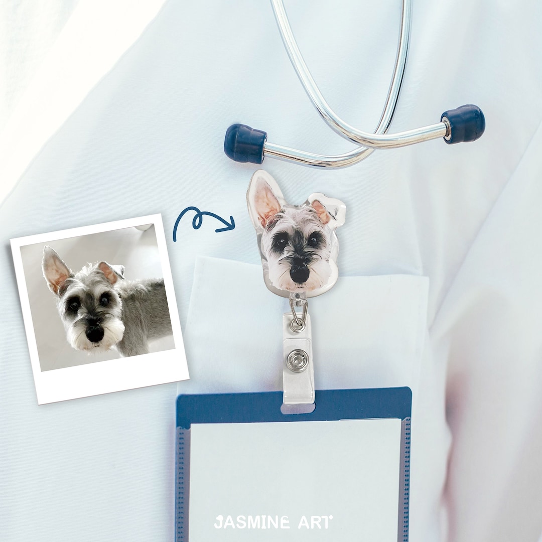 Custom Pet Badge Reel - Personalized Dog or Cat Face Photo Keychain ...