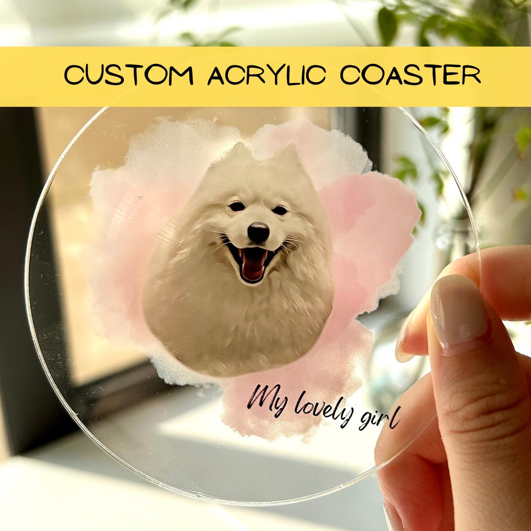 Custom Dog Portrait Coasters, Personalized Pet Coasters, Acrylic Photo ...
