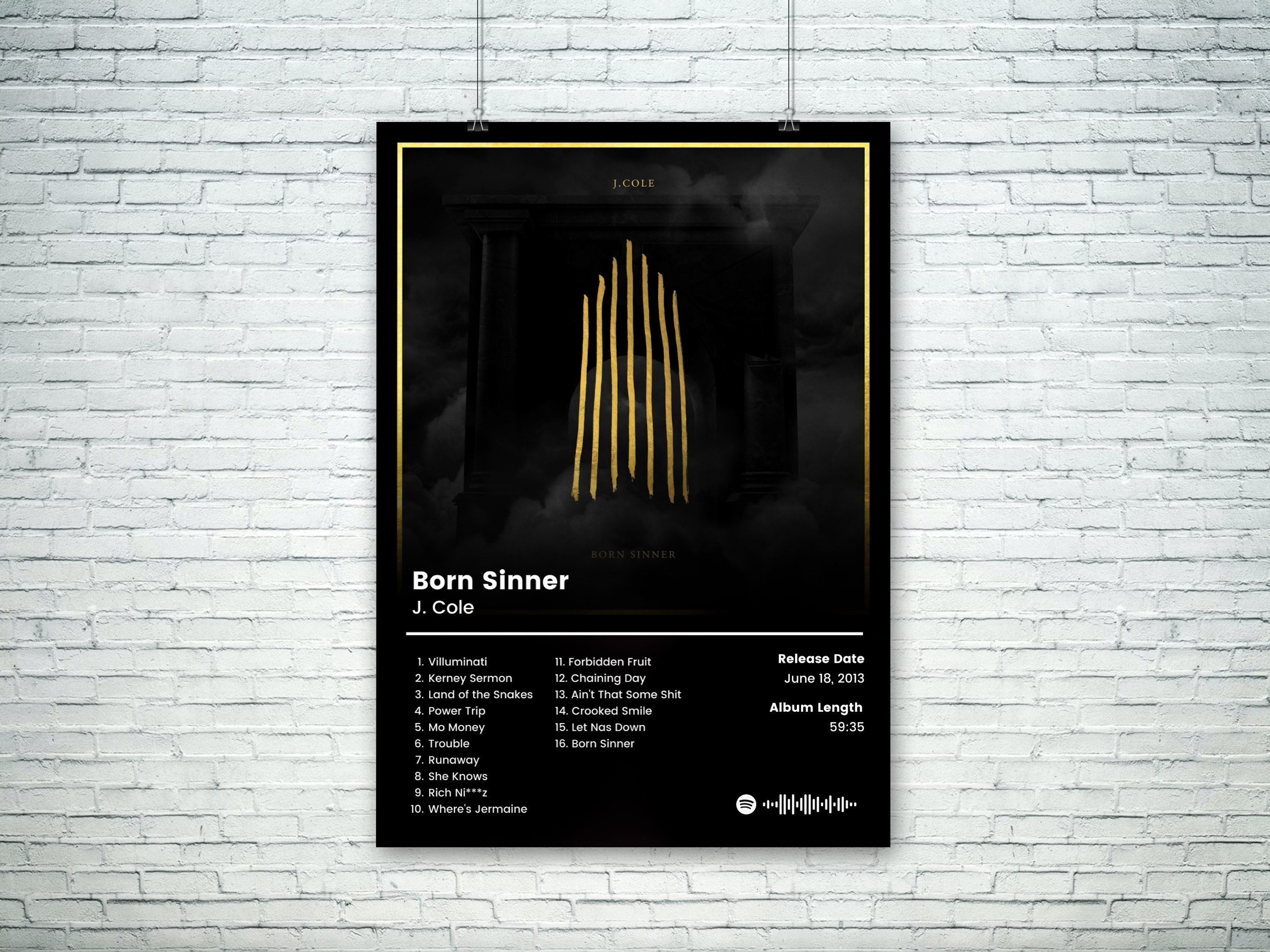 J. Cole Poster / Born Sinner Poster / J. Cole Born Sinner Tracklist