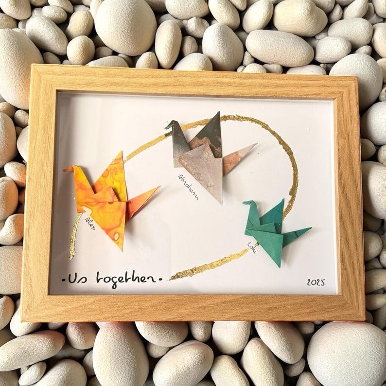 Personalized Wall Art Featuring Origami Cranes and Names on Handmade ...