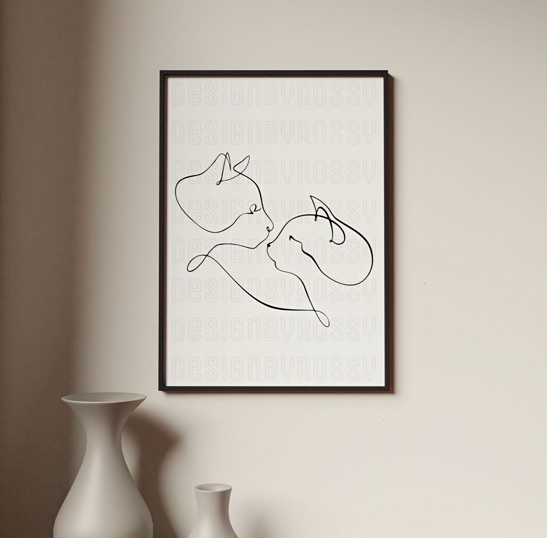 Digital Print Cats Line Drawing, Line Art, One Line Cats, Downloadable ...
