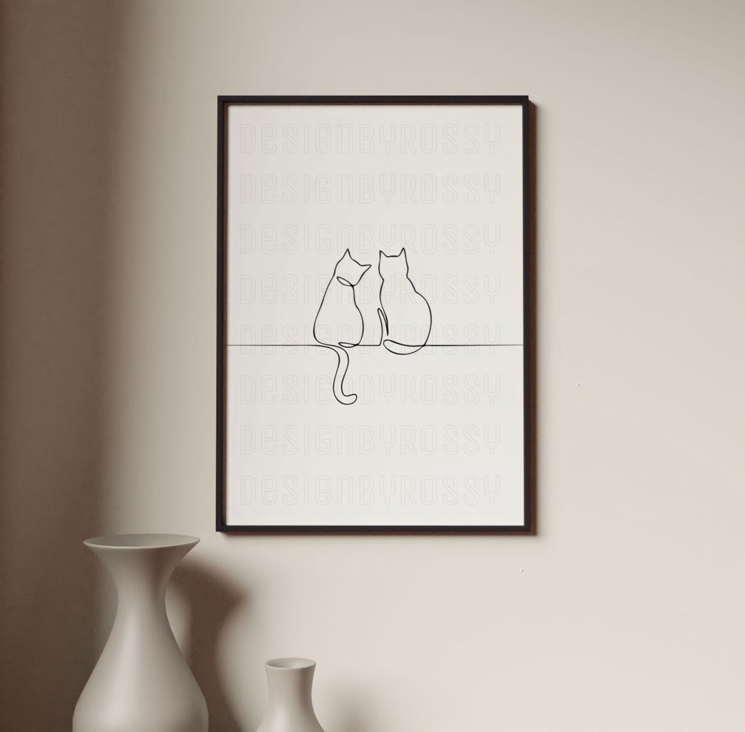 Digital Print Cats Line Drawing, Line Art, One Line Cats, Downloadable ...