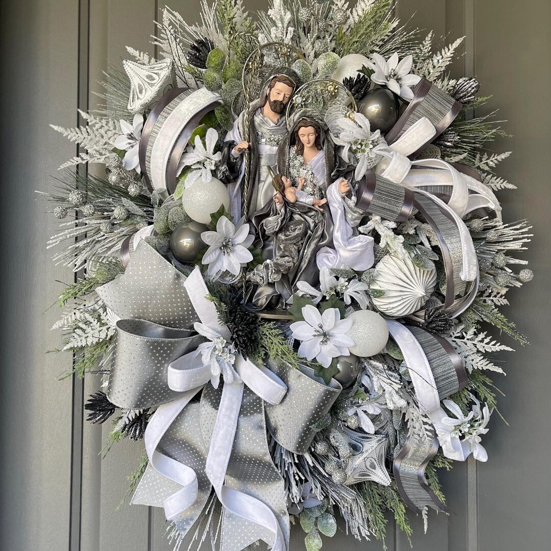 Elegant Holy Family Winter Swag. Christian Porch Decor. Holiday Mantel ...