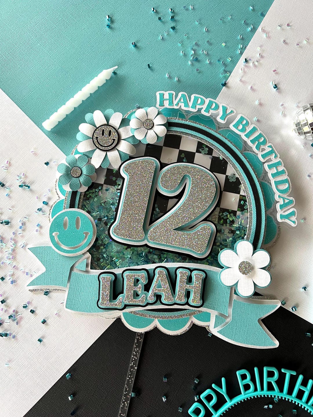 Girl Birthday Cake Topper - Girl Birthday - Girl Checkered Cake Topper ...