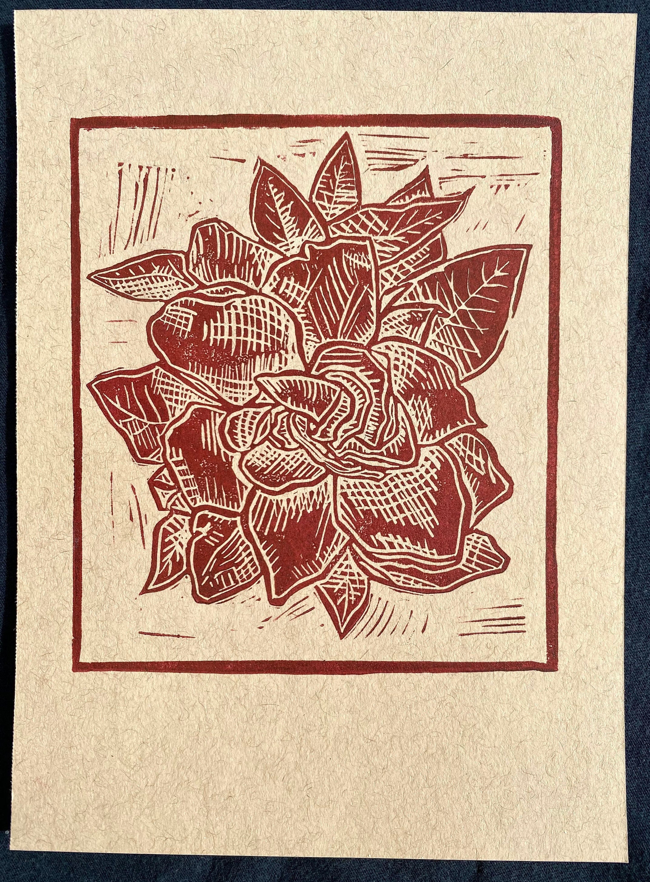 Wood & Linocut Prints Art & Collectibles Flower Relief Block Print no.1 ...