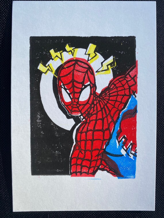 Spider-man Print Block Carving Relief Printing - Etsy