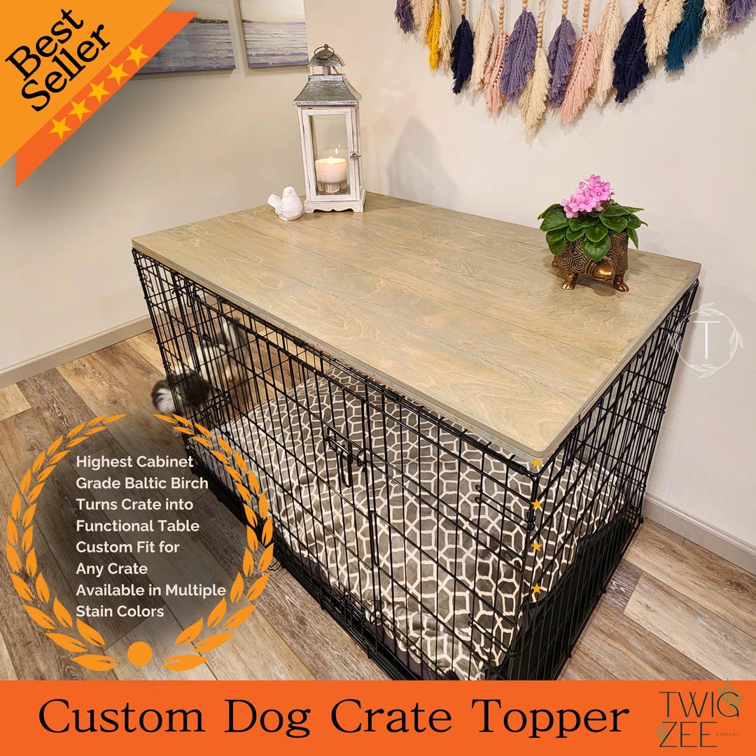 Custom Dog Crate Topper | Solid Wood Kennel Table Cover | Personalized ...