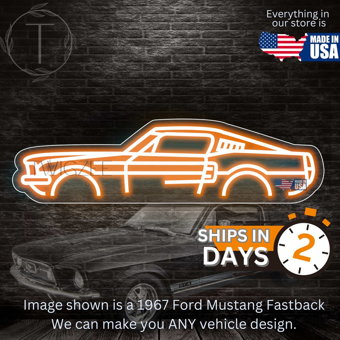 1967 Ford Mustang Fastback Neon Silhouette Sign I Garage Neon - Etsy