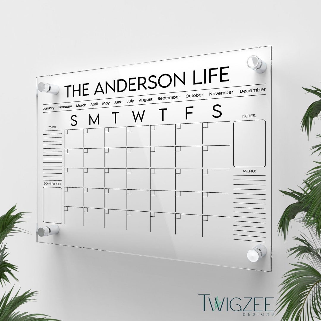 Personalized Acrylic Monthly Calendar I Acrylic Family Planner L Family ...