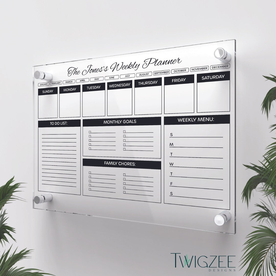 Personalized Acrylic Monthly Calendar I Acrylic Family Planner L Family ...