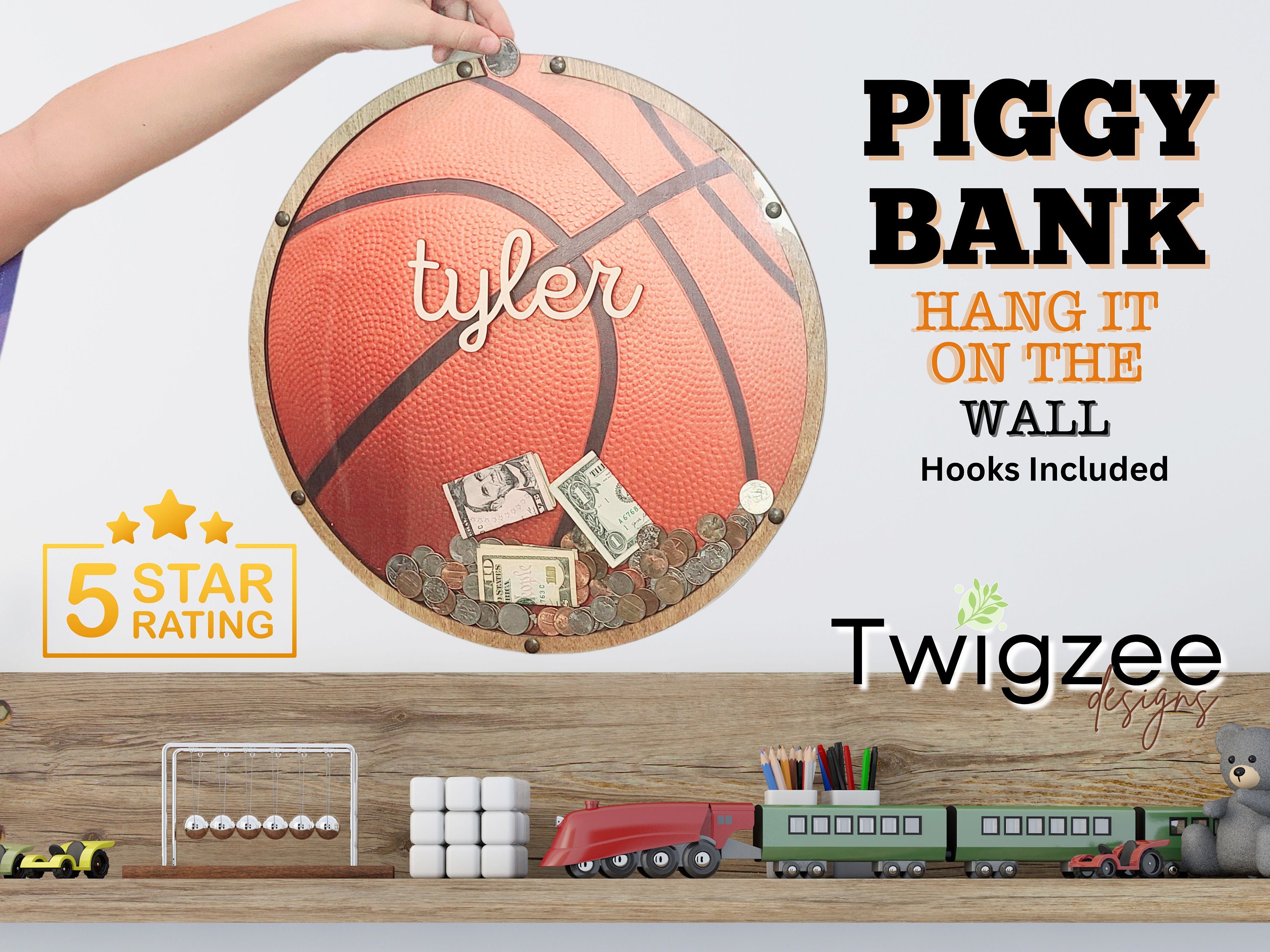 Personalized Piggy Bank, Sports Themed Piggy Bank, Basketball Gift ...