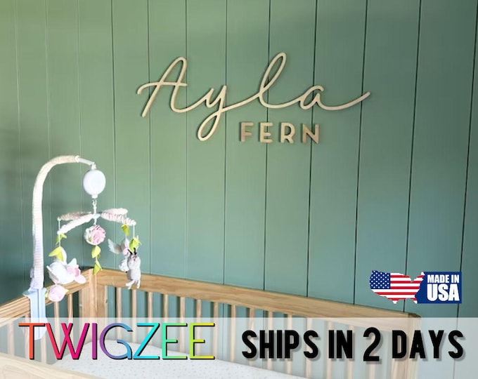 Stacked Name Wood Cutout, First and Middle Name Wood Cutout, Nursery ...