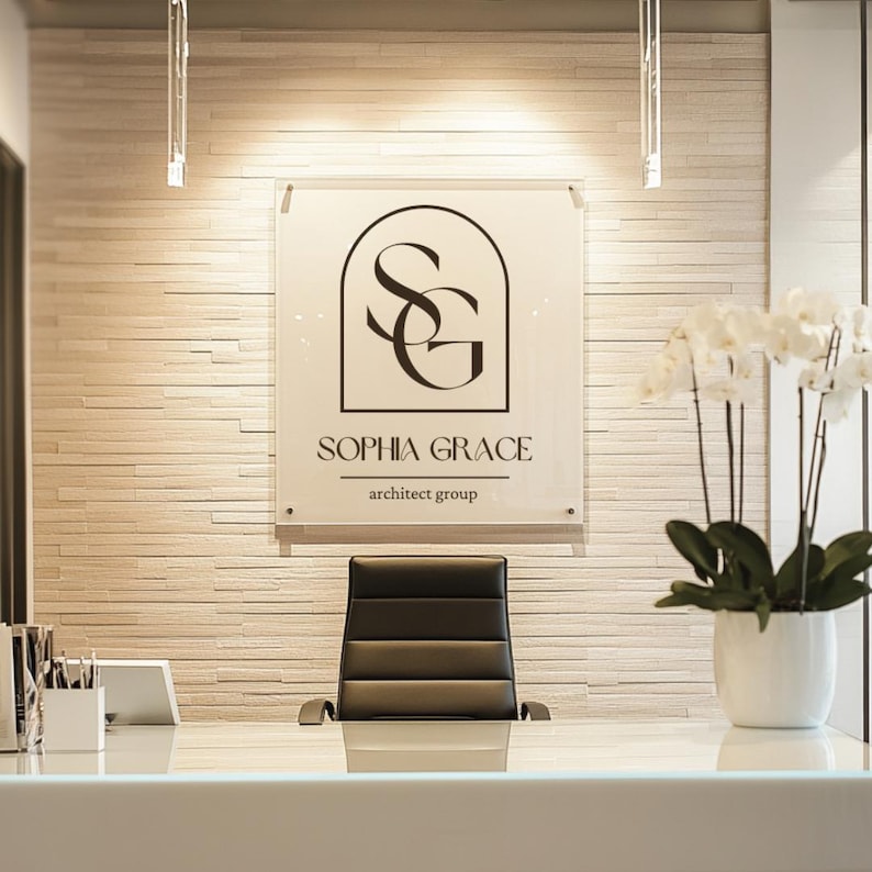 Custom Acrylic Business Logo Sign - Modern Floating Office Wall Sign ...