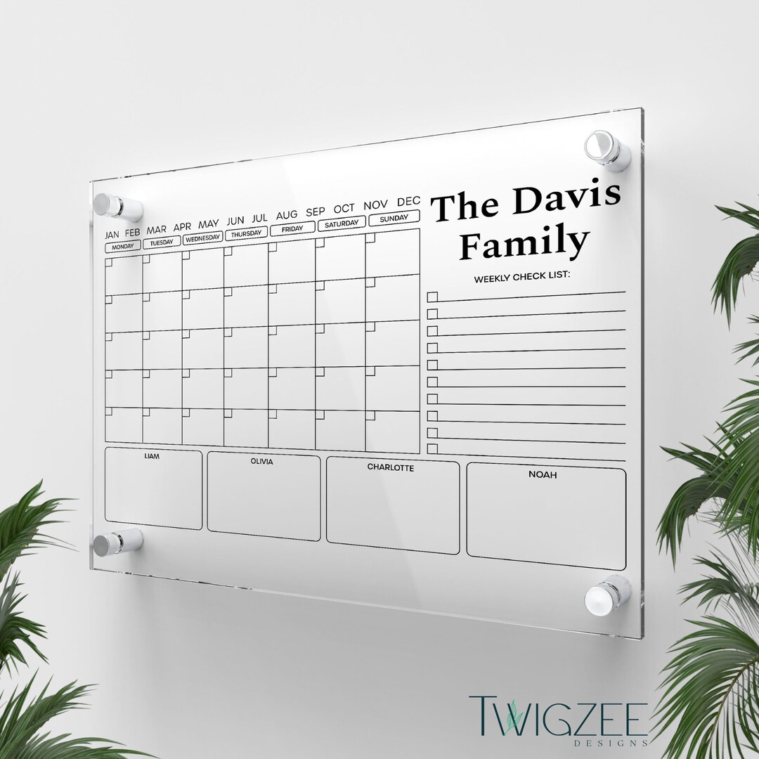 Personalized Acrylic Monthly Calendar I Acrylic Family Planner L Family ...