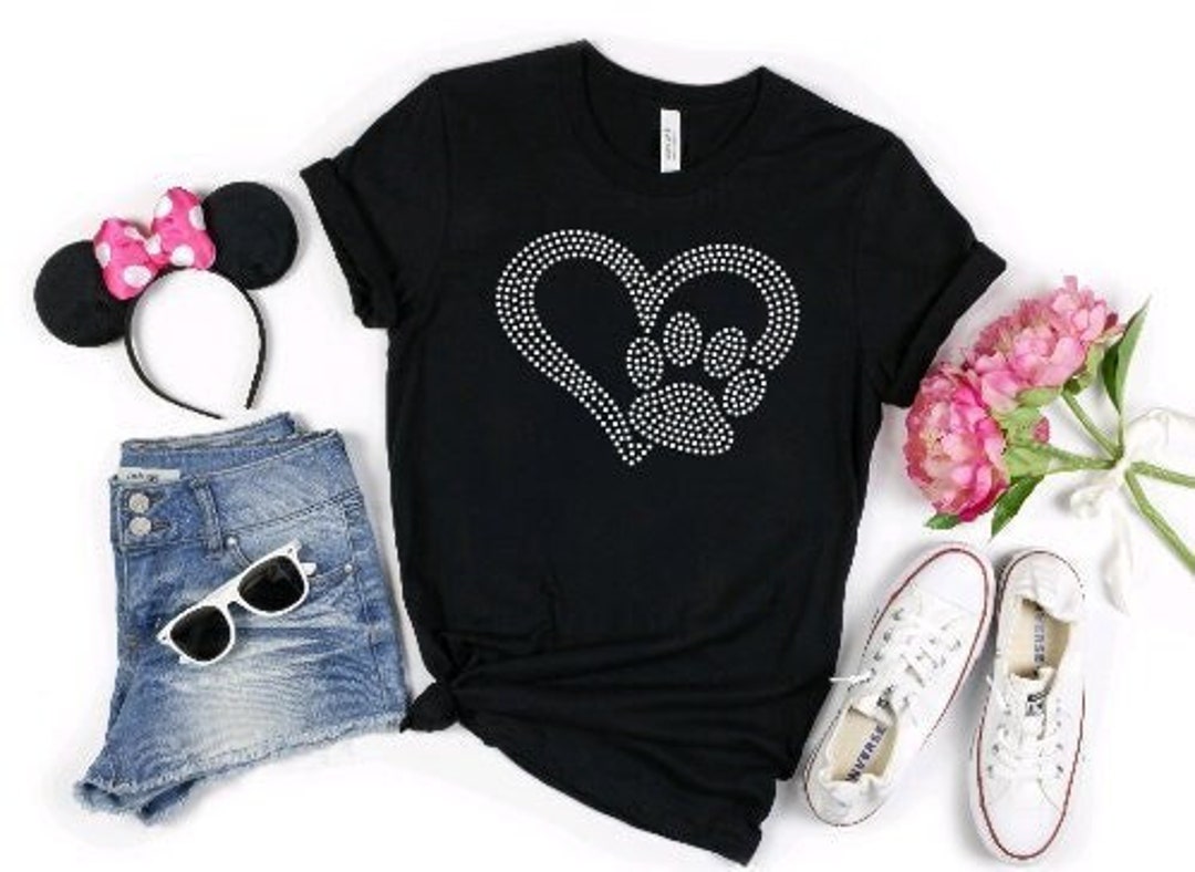 Heart Dog Paw Rhinestone Shirt, Women's Bling Shirt, Dog Lover Tee, Dog ...