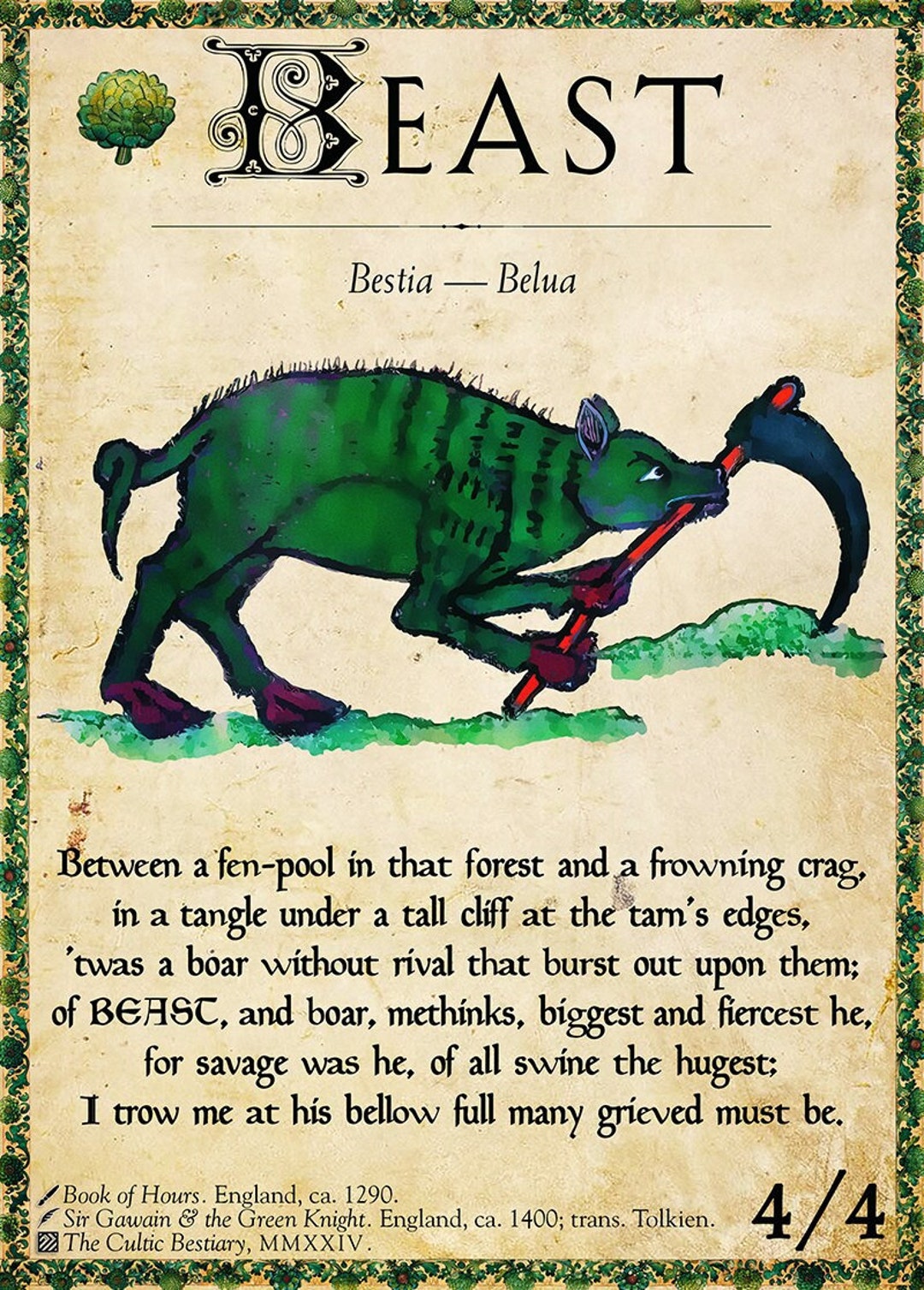 MTG Bestiary: Beast Token 4/4 (scythe Variant) - Etsy