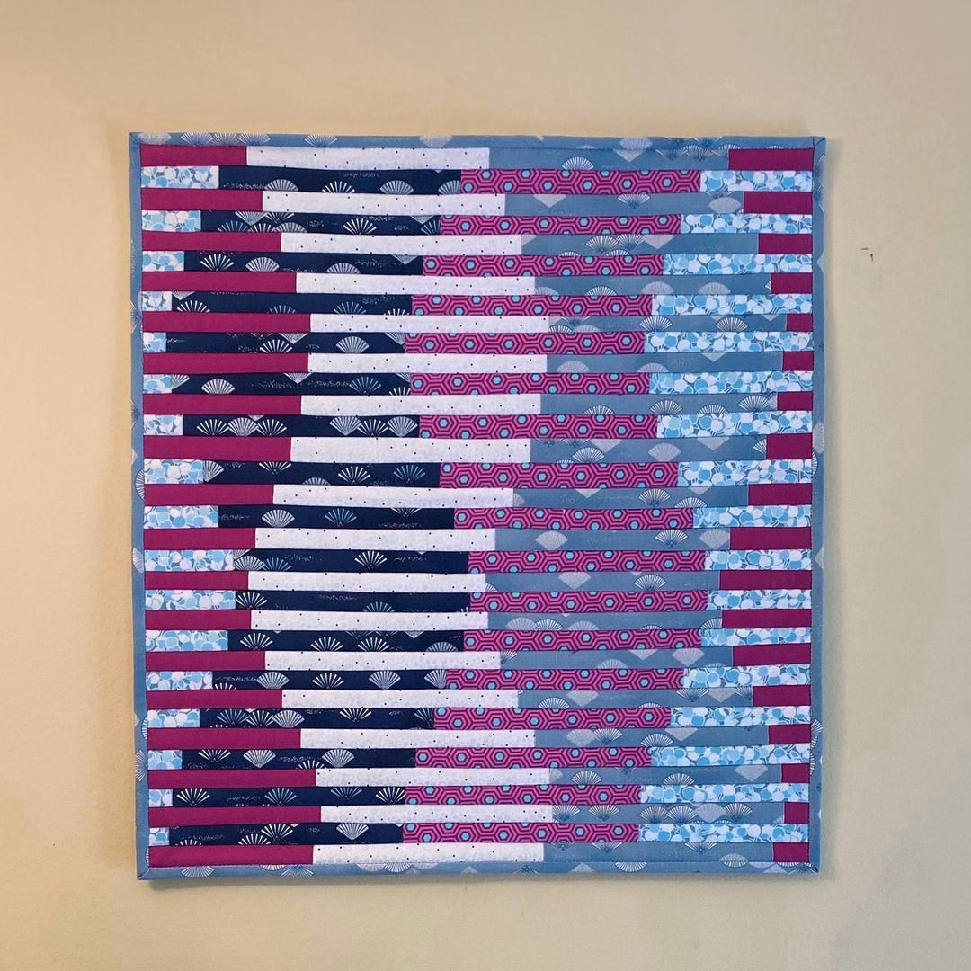 18” X 18” Asian Inspired Modern Wall Quilt, Interleave Design, Purples ...