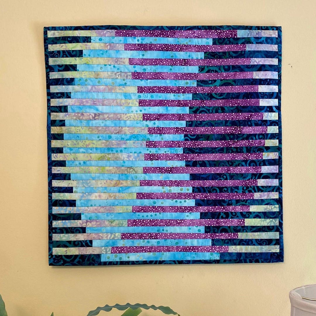 Abstract Batik Wall Quilt, Modern Interleave Design, 18x18, Blue Purple ...