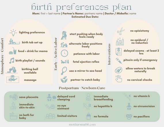 Editable Birth Plan Template / Visual Birth Plan / Natural - Etsy