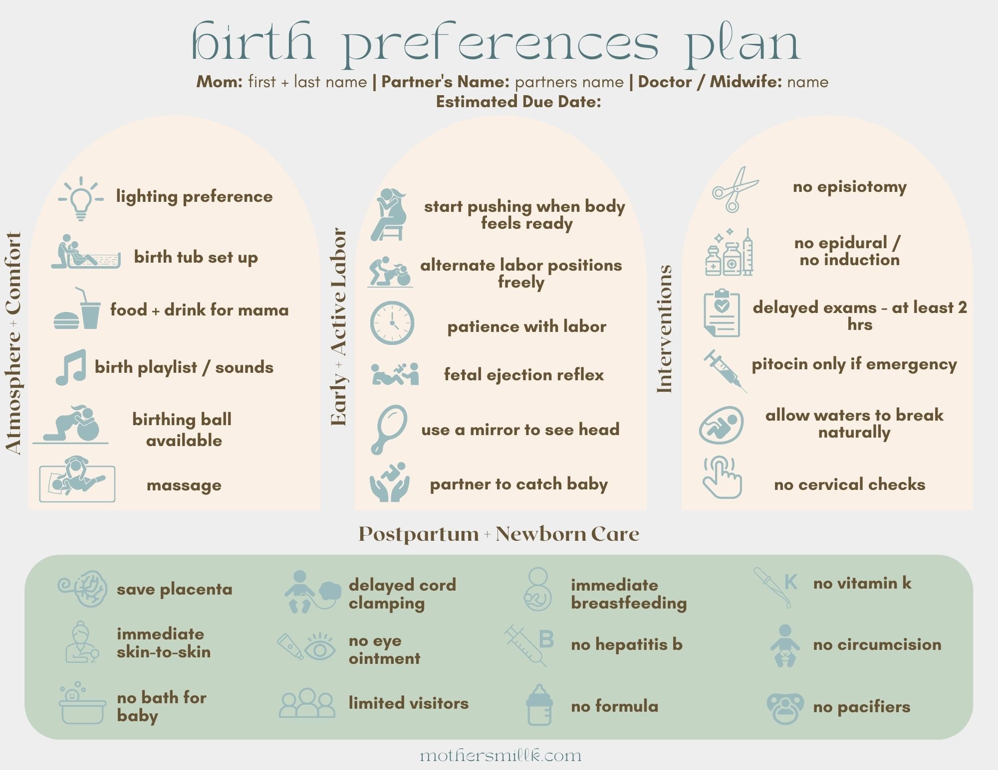 Editable Birth Plan Template / Visual Birth Plan / Natural Birth ...