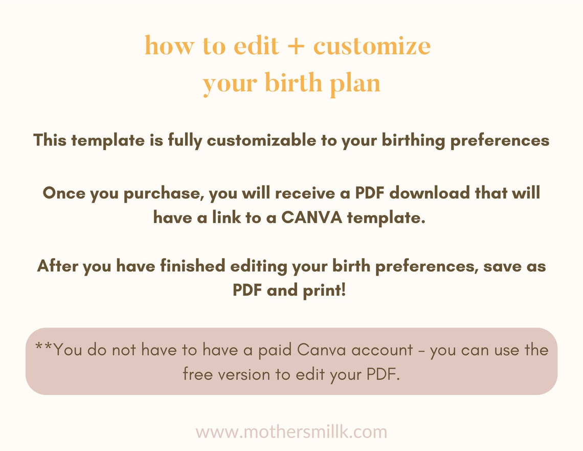 Editable Birth Plan Template / Visual Birth Plan / Natural - Etsy