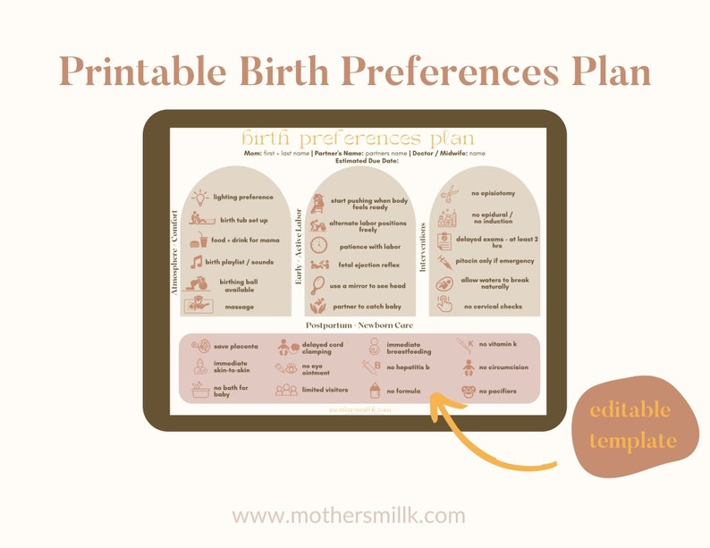 CUSTOMIZED Birth Plan / Visual Birth Plan / Natural Birth / Canva ...